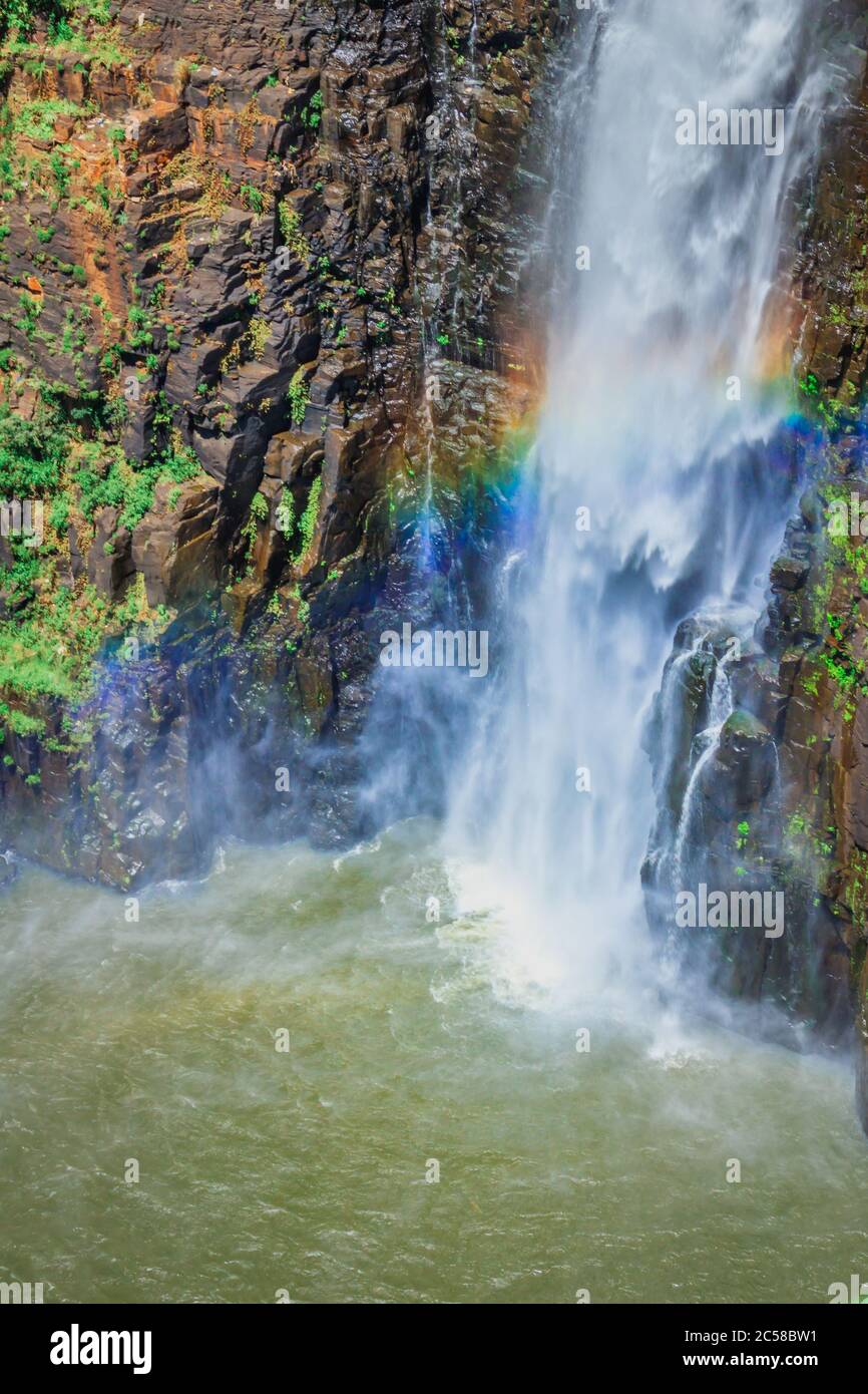 View Of a large waterfall and river, surrounded by lush green ...