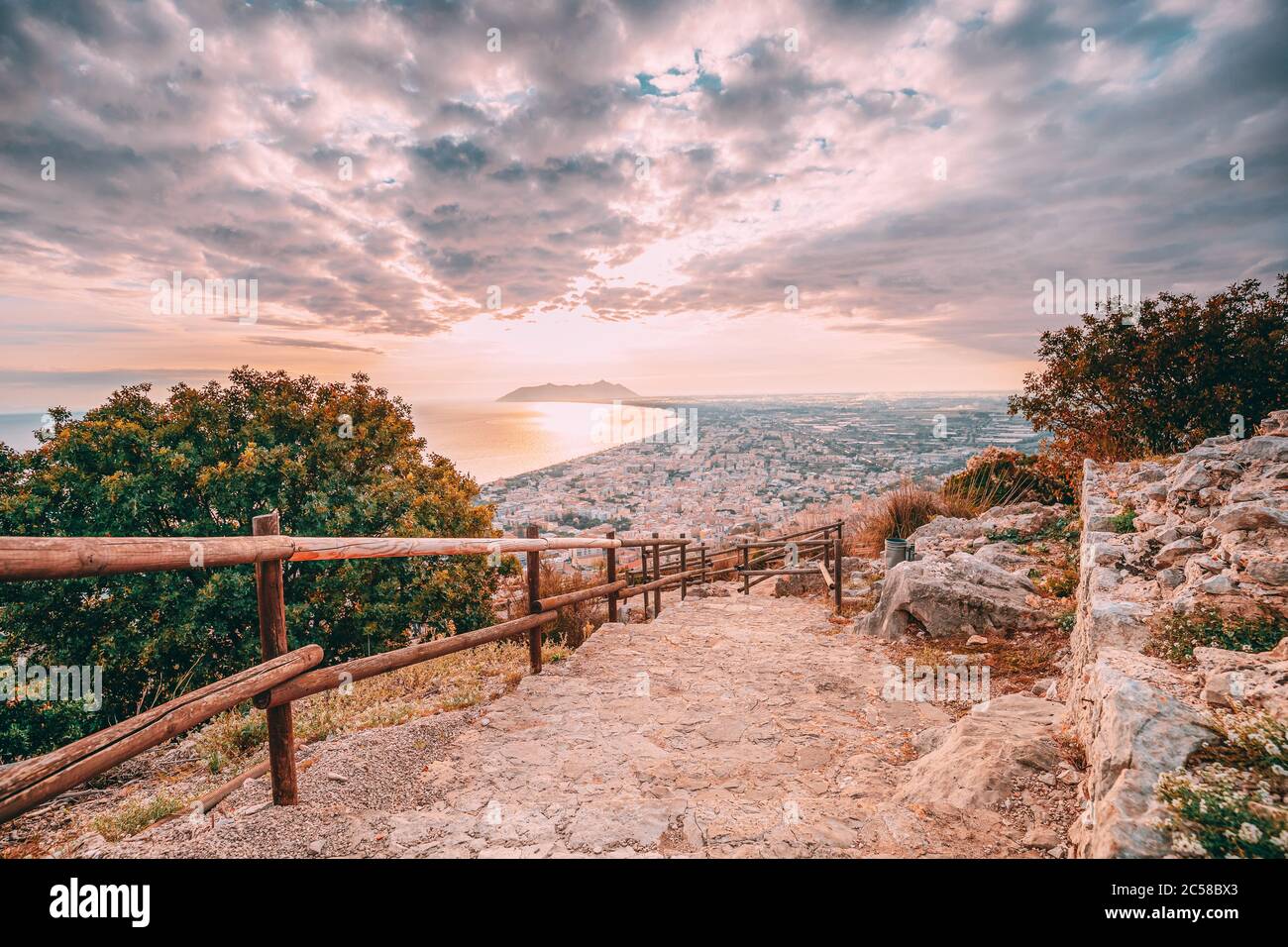 Terracina, Italy. Road To Temple Of Jupiter Anxur And Top View Skyline ...