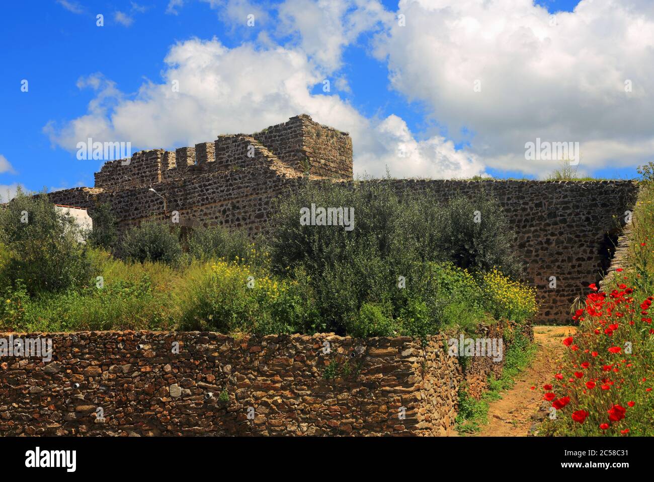 Portugal, Alentejo, Evora. The historical medieval hilltop castle of ...