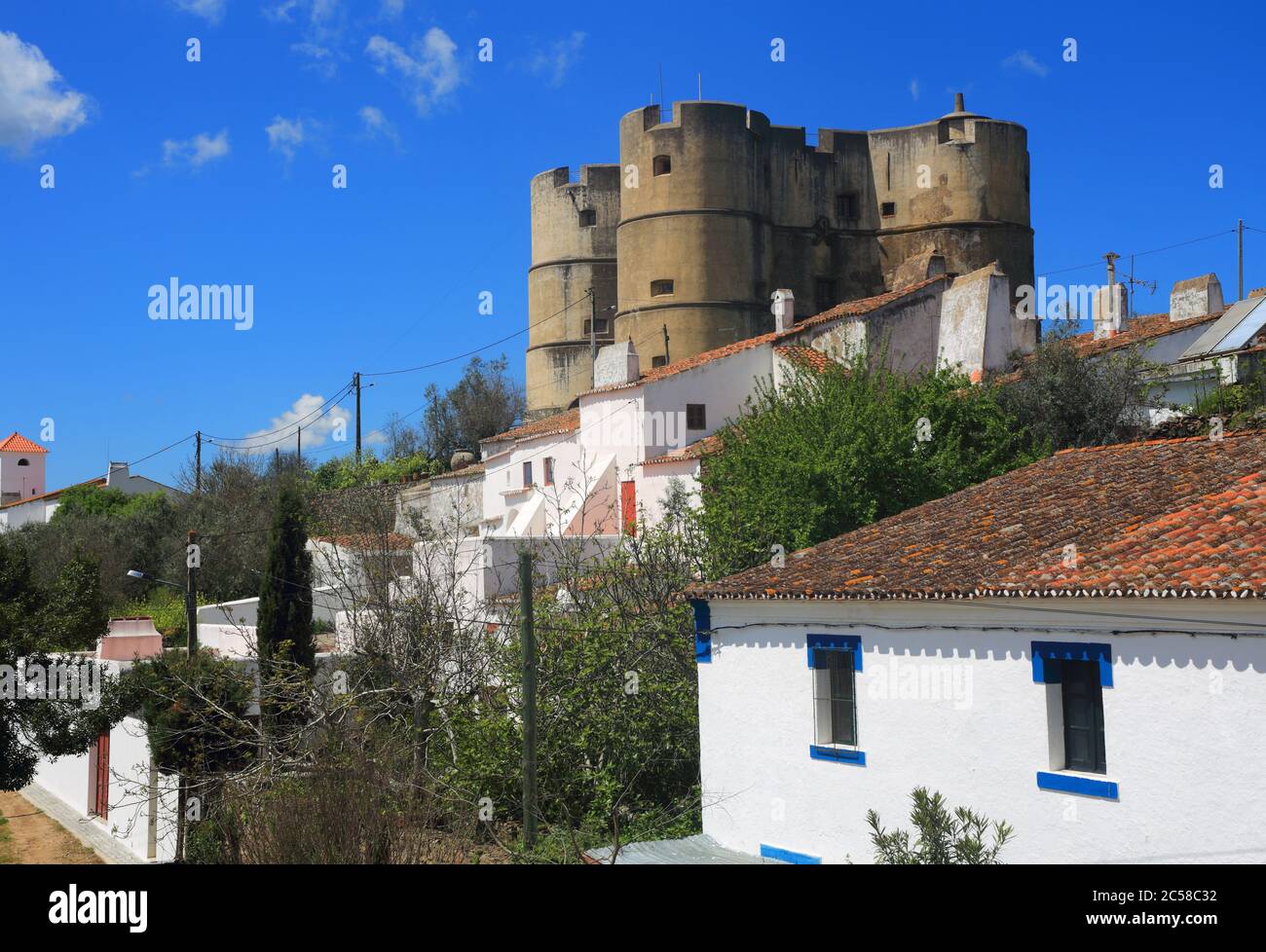 Portugal, Alentejo, Evora. The historical medieval hilltop castle of ...