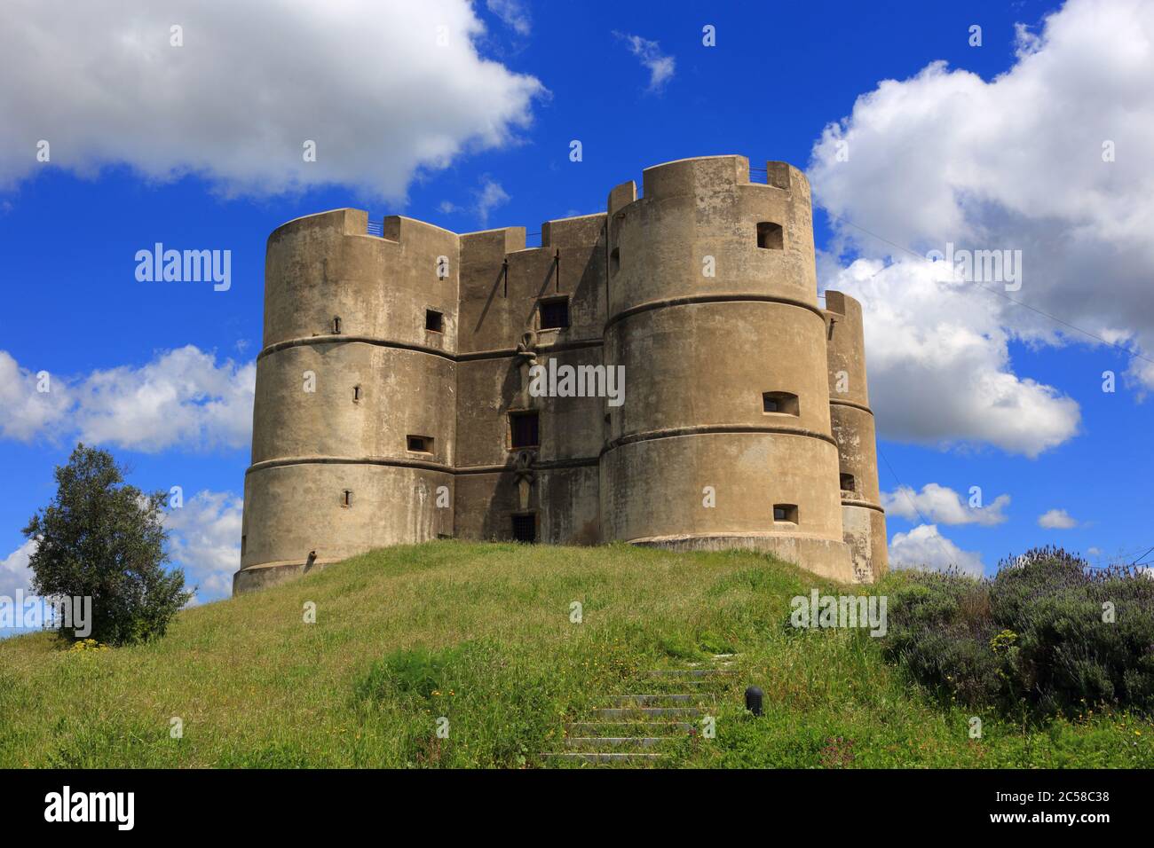 Portugal, Alentejo, Evora. The historical medieval hilltop castle of ...