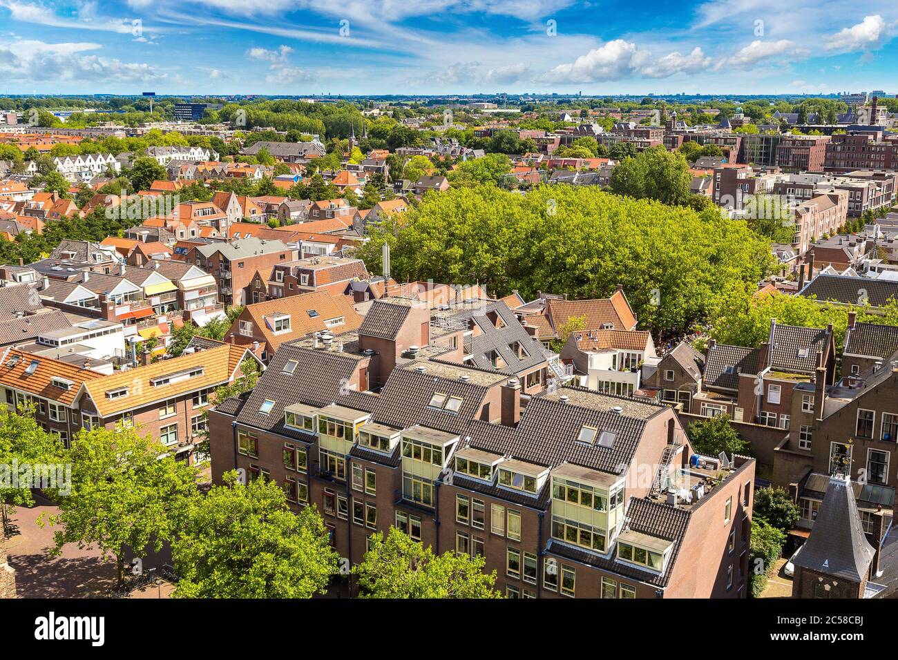 Panoramic aerial view of Delft in a beautiful summer day, The ...