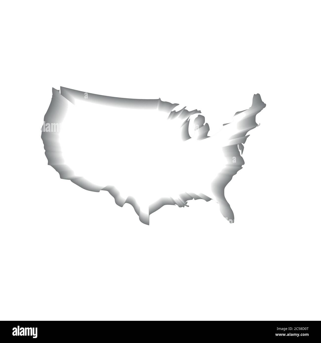 United States of America, USA, white map silhouette with inner shadow ...