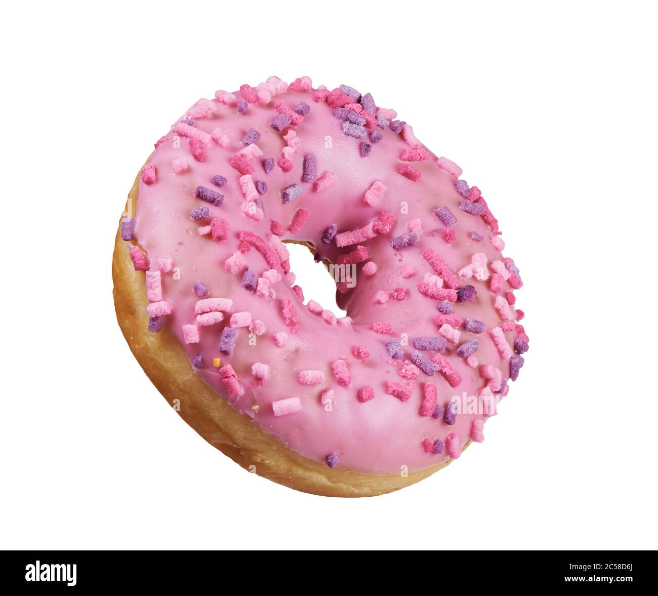 red, glazed round donut with sprinkles isolated on white background ...