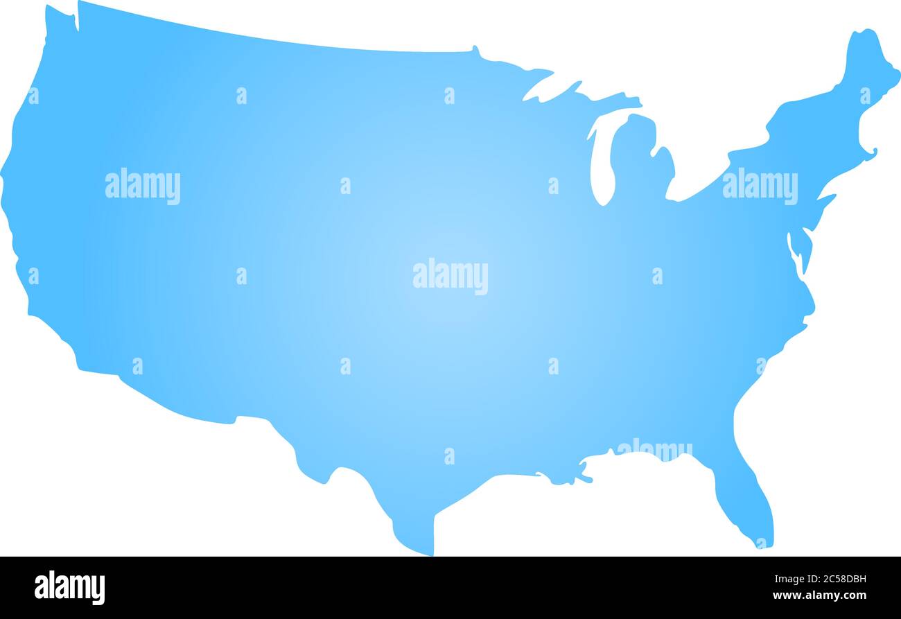 Blue radial gradient silhouette map of United States of America, aka ...
