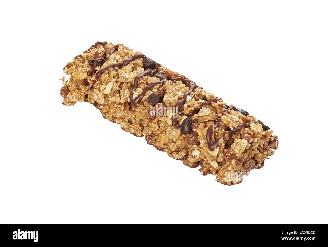 muesli cereal bar with chocolate isolated on white background Stock ...