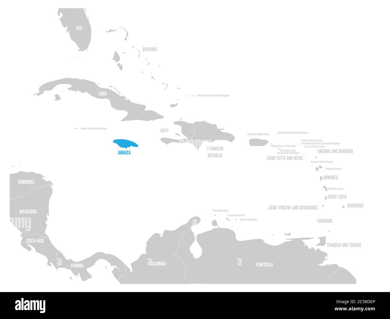 Jamaica blue marked in the map of Caribbean. Vector illustration Stock ...