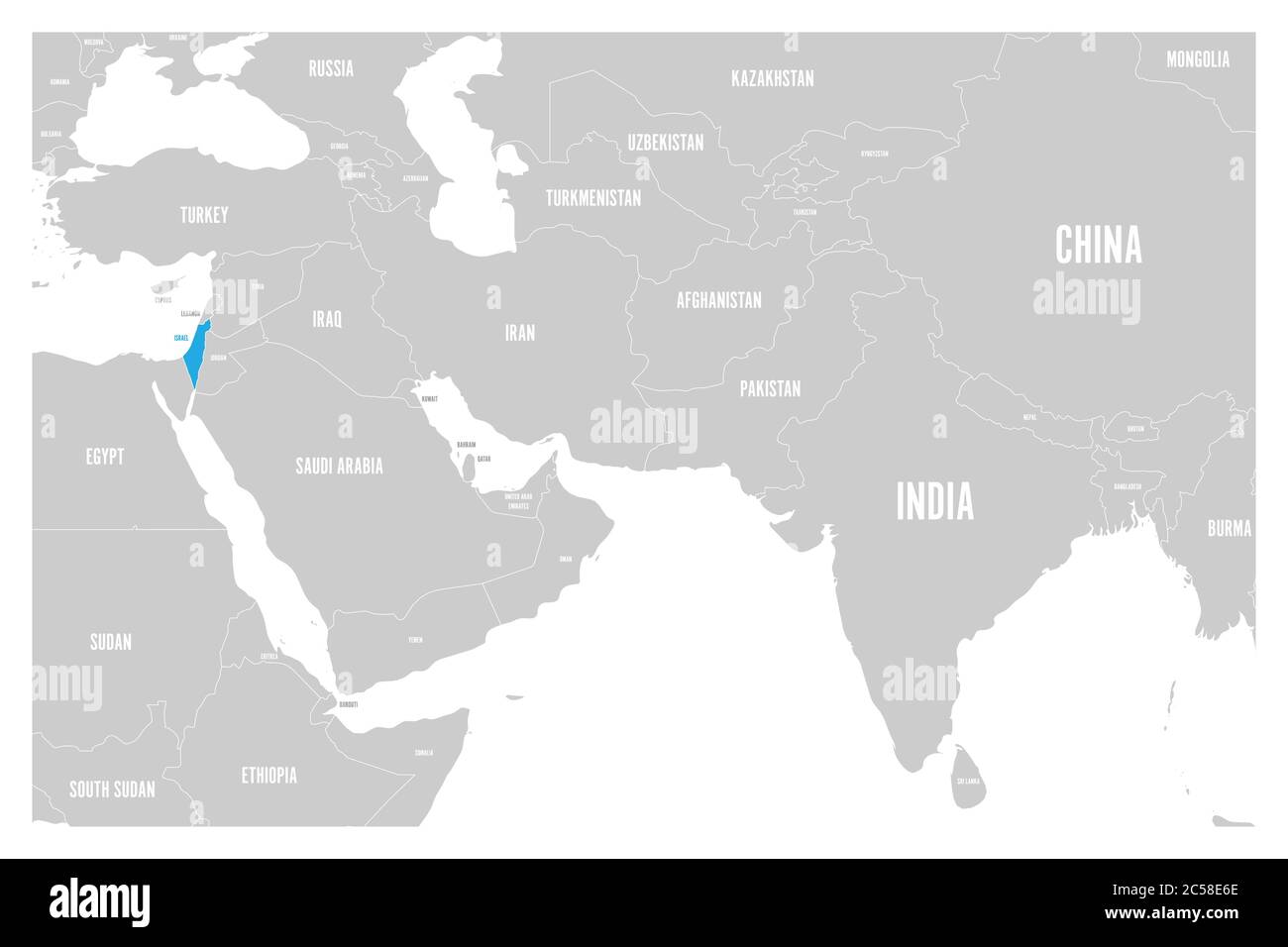 Israel blue marked in political map of South Asia and Middle East ...