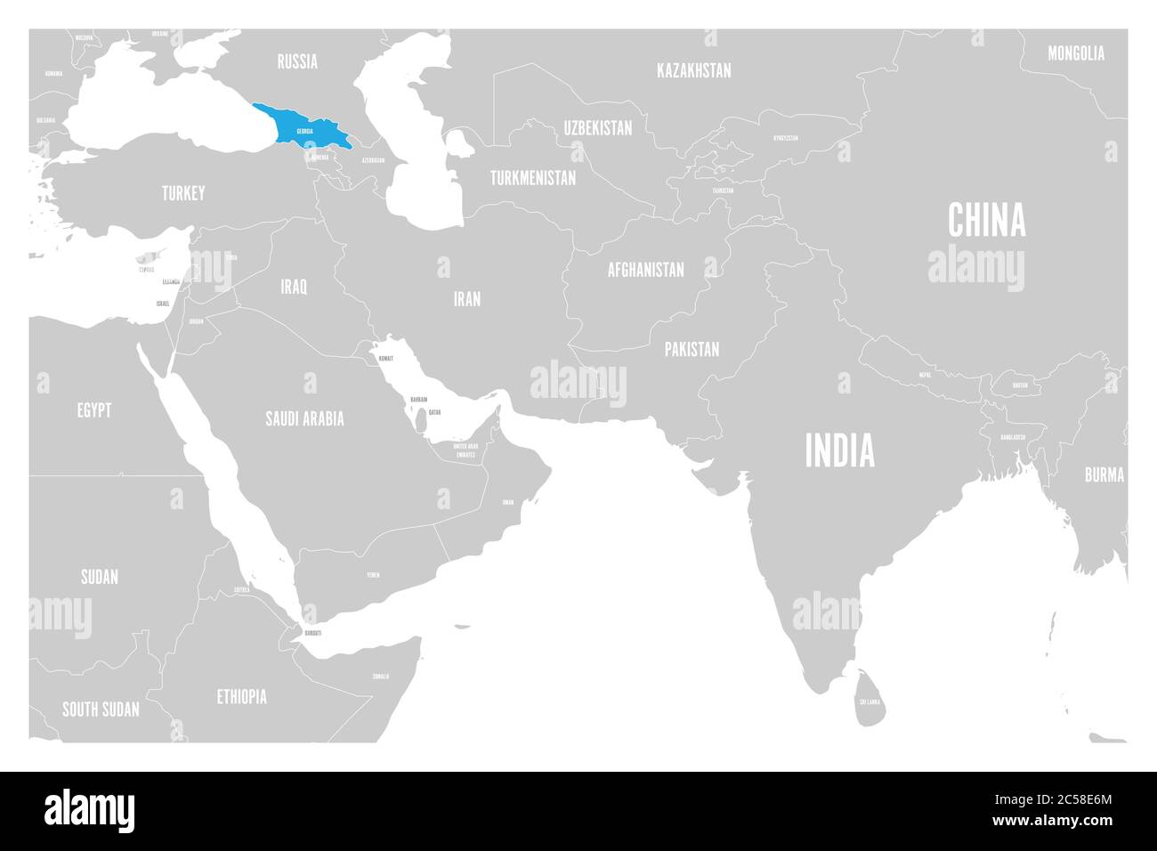 Georgia blue marked in political map of South Asia and Middle East ...