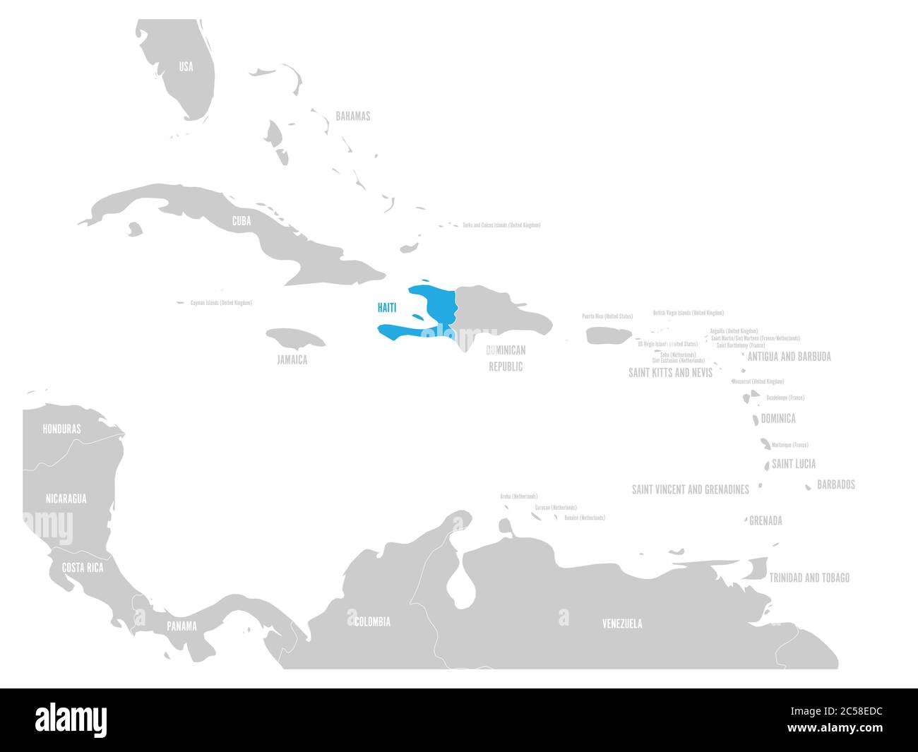 Haiti blue marked in the map of Caribbean. Vector illustration Stock ...