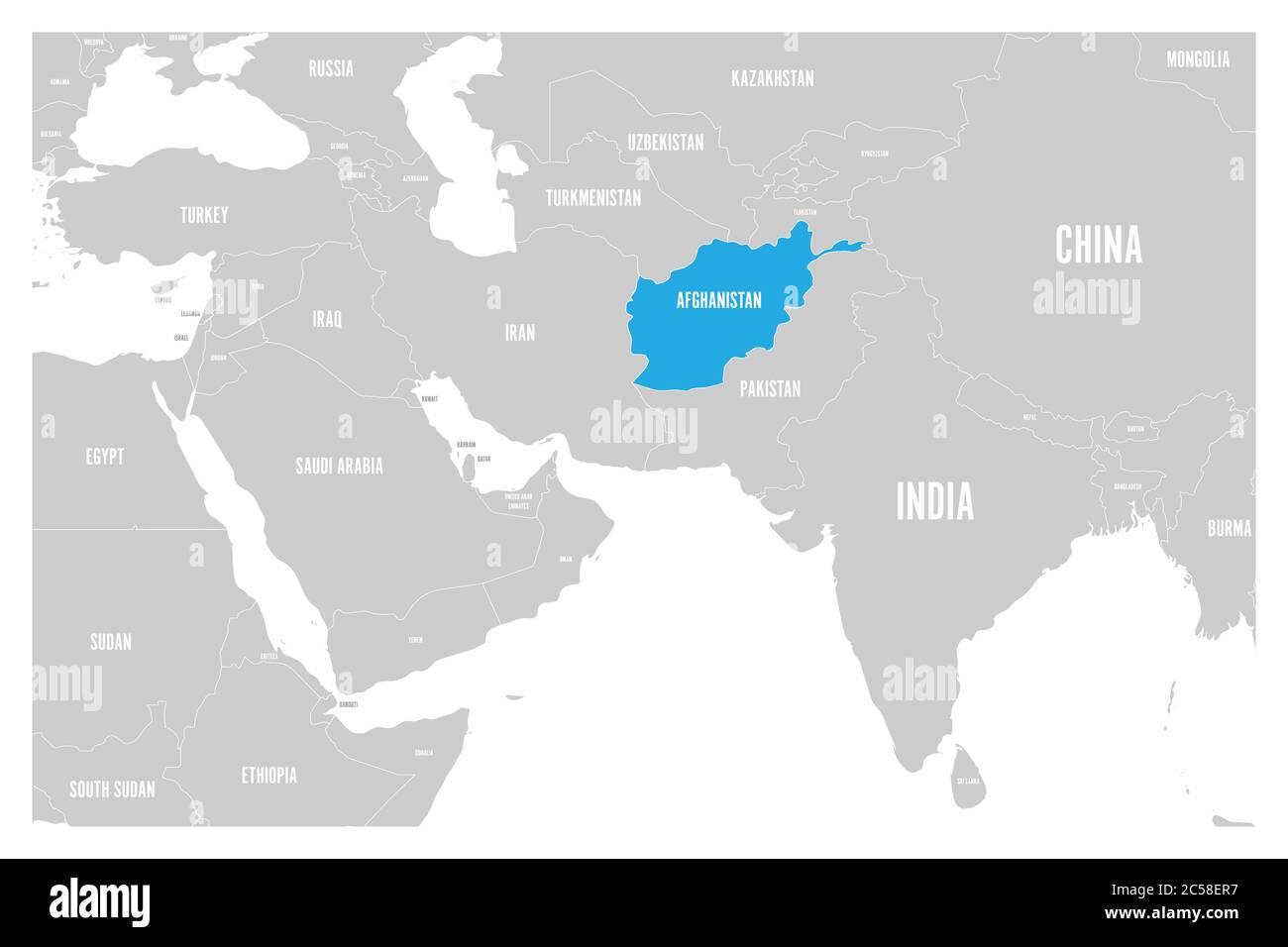 Afghanistan blue marked in political map of South Asia and Middle East ...
