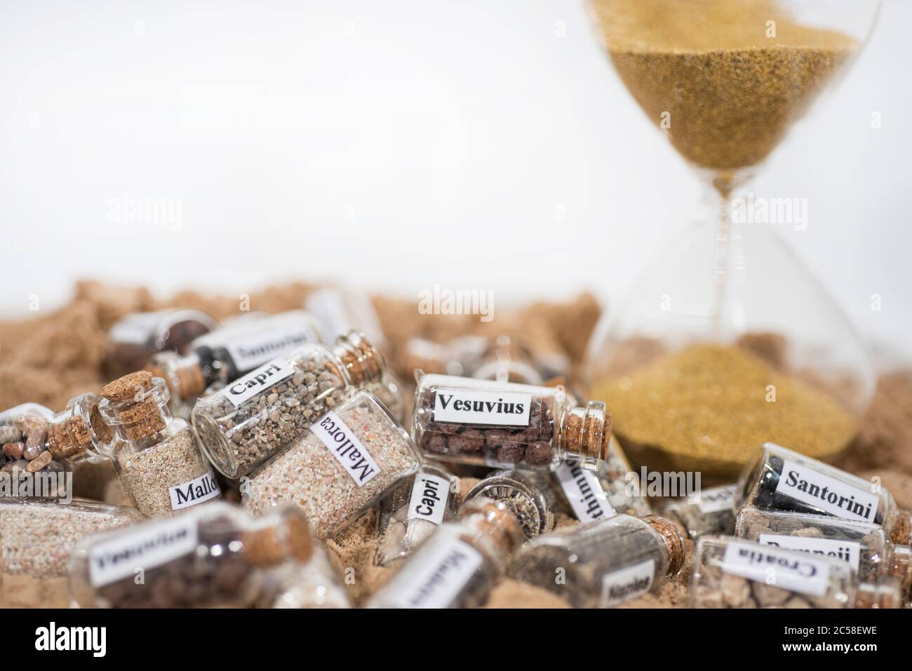 Glass test-tube with sand of different summer vacation countries Stock ...