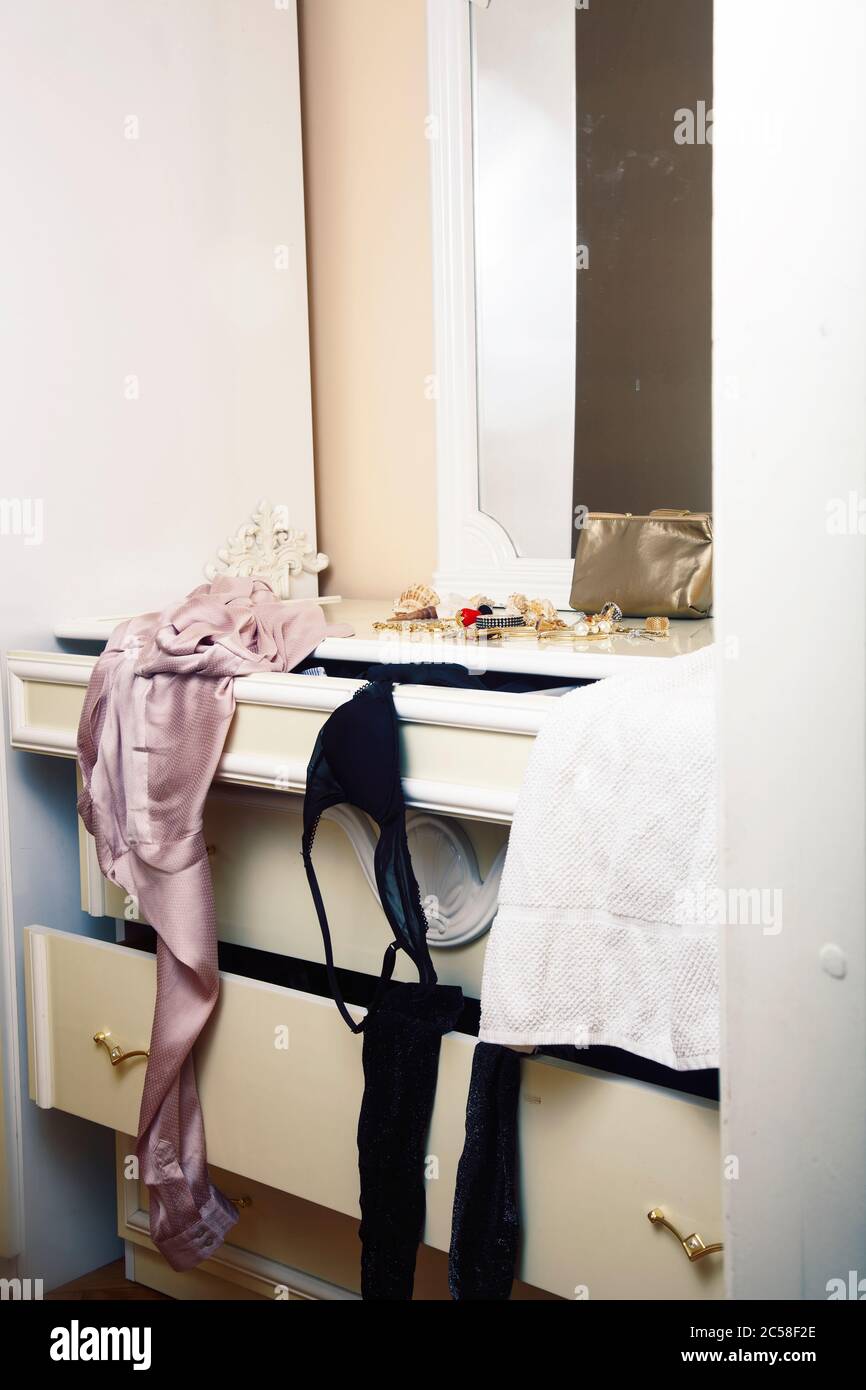 fashion style clothers disorganazed, mess in wardrobe concept Stock ...