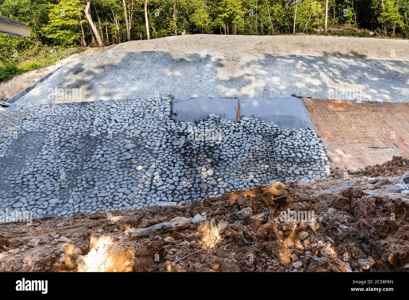 Slope retention construction work being carried out to manage landslide ...