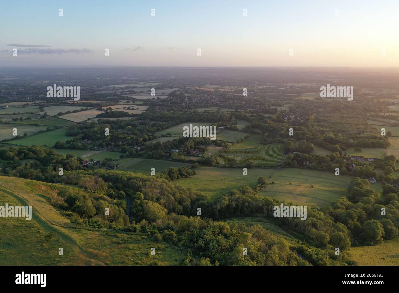 Early morning aerial view of South Downs from Ditchling Beacon Stock ...