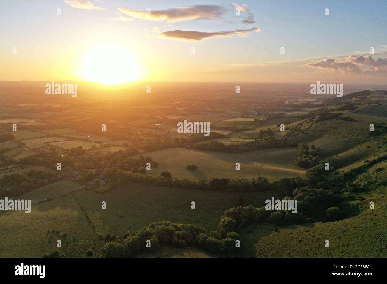 Early morning aerial view of South Downs from Ditchling Beacon Stock ...