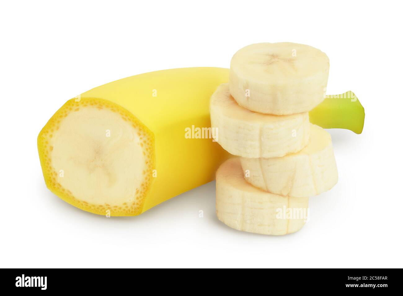 banana pieces isolated on white background with clipping path and full ...