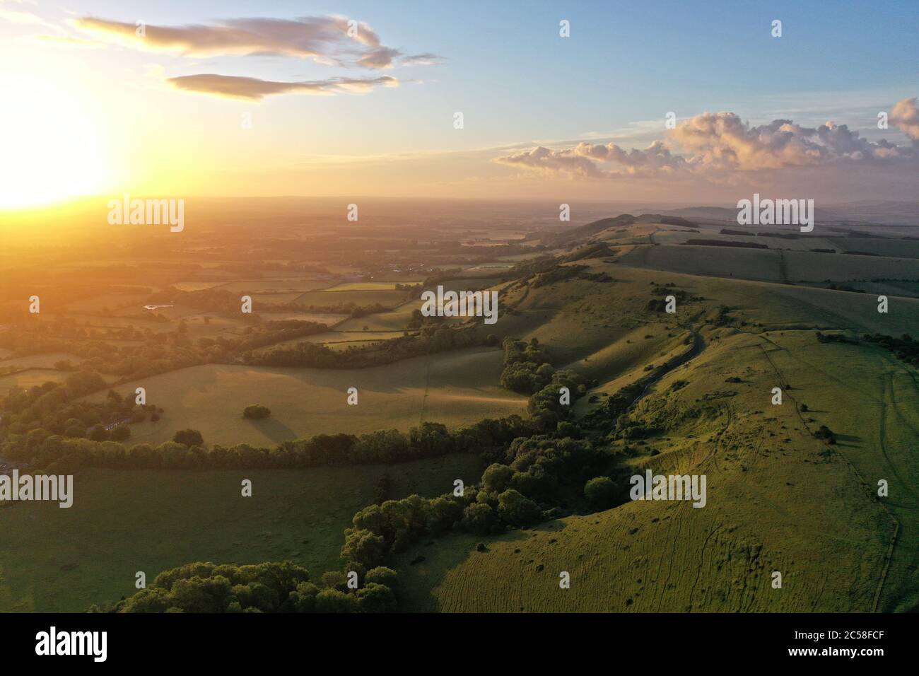 Early morning aerial view of South Downs from Ditchling Beacon Stock ...