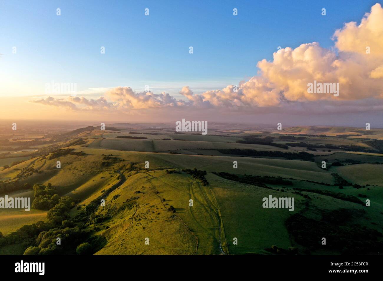 Early morning aerial view of South Downs from Ditchling Beacon Stock ...