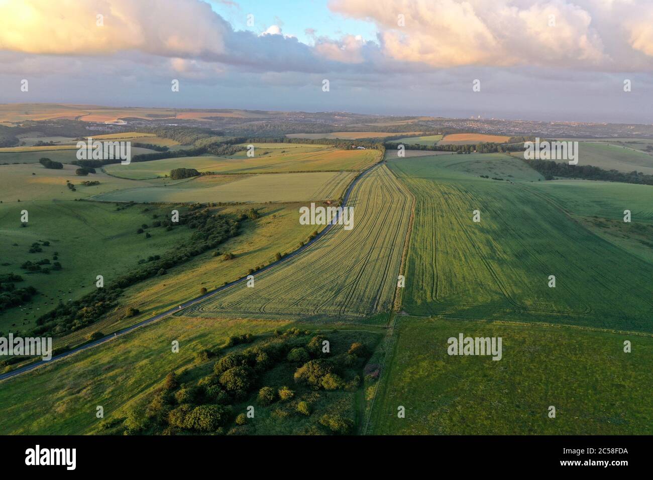 Early morning aerial view of South Downs from Ditchling Beacon Stock ...