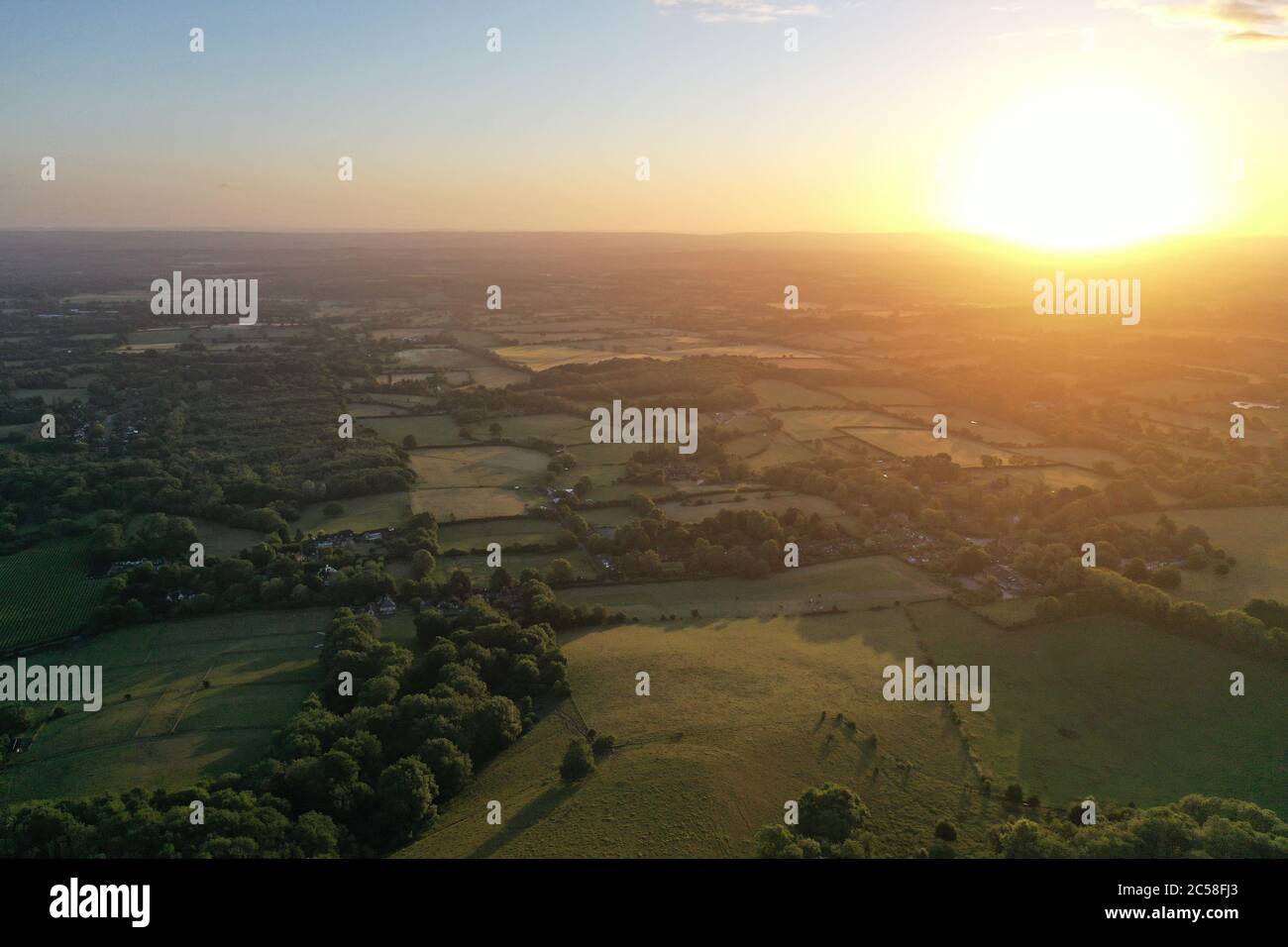 Early morning aerial view of South Downs from Ditchling Beacon Stock ...