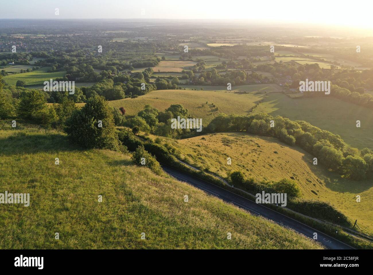 Early morning aerial view of South Downs from Ditchling Beacon Stock ...