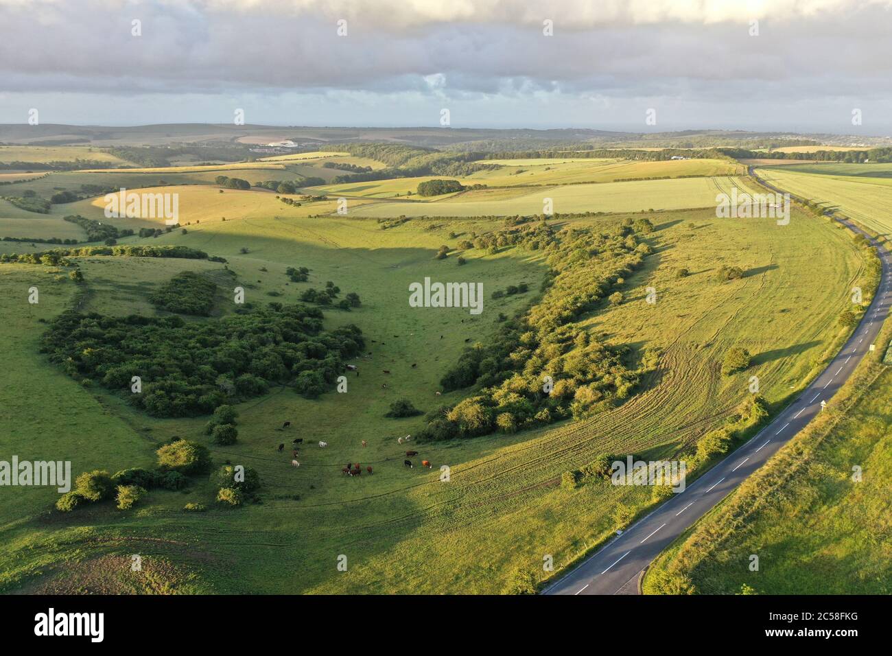 Early morning aerial view of South Downs from Ditchling Beacon Stock ...