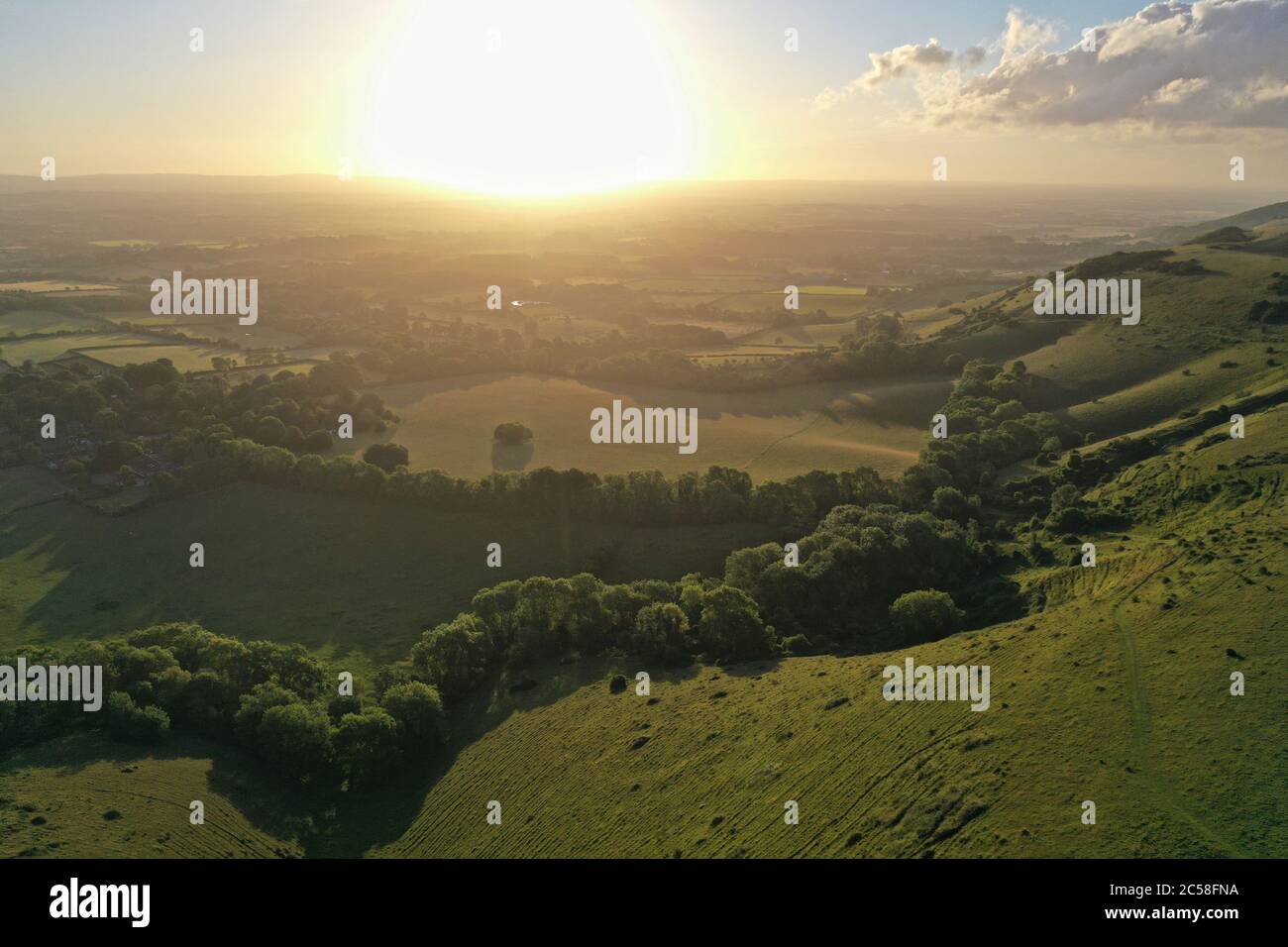 Early morning aerial view of South Downs from Ditchling Beacon Stock ...
