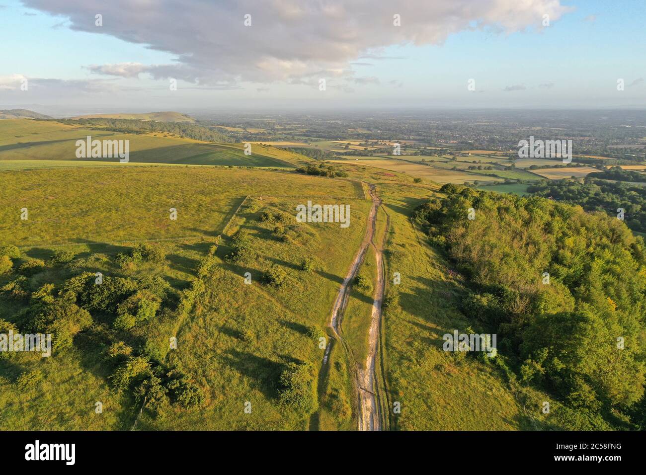 Early morning aerial view of South Downs from Ditchling Beacon Stock ...