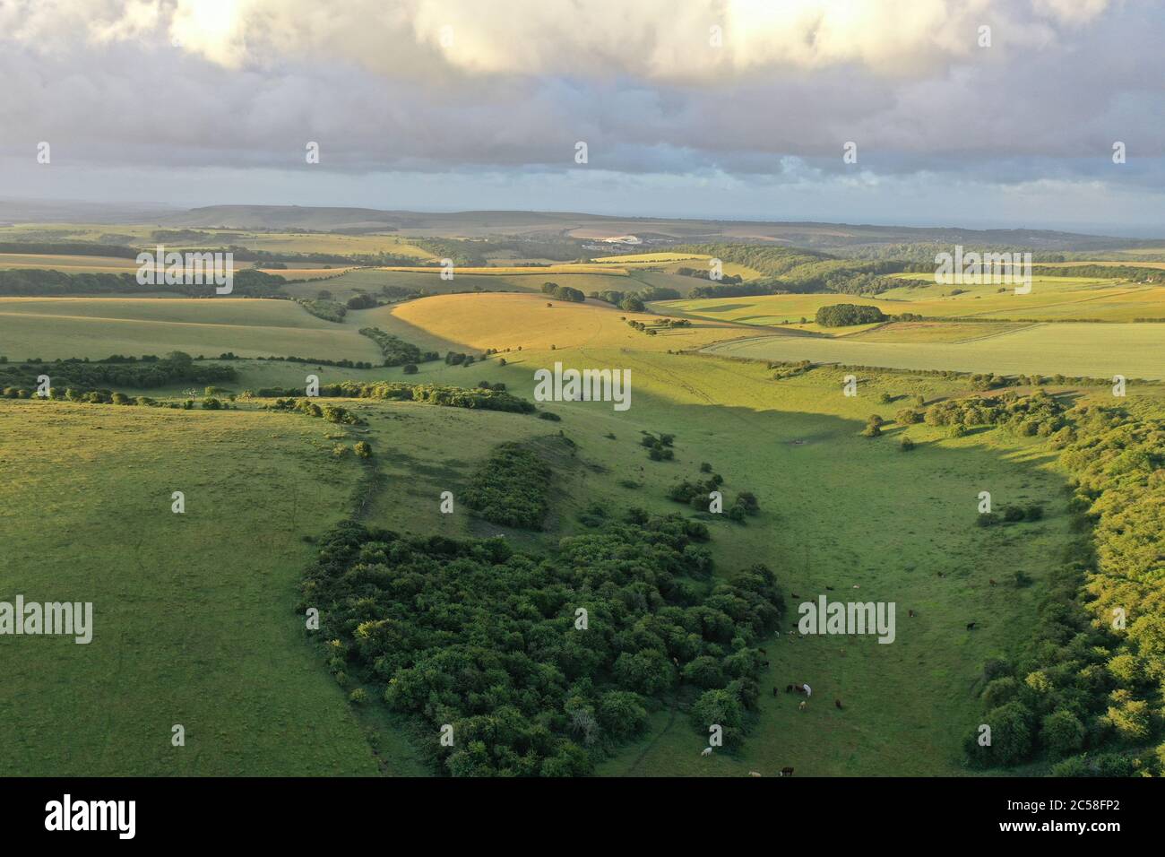 Early morning aerial view of South Downs from Ditchling Beacon Stock ...