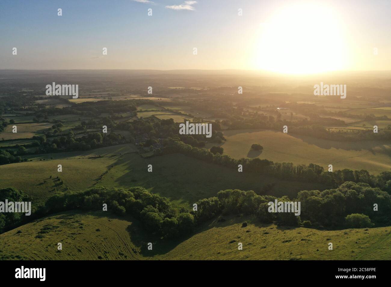 Early morning aerial view of South Downs from Ditchling Beacon Stock ...