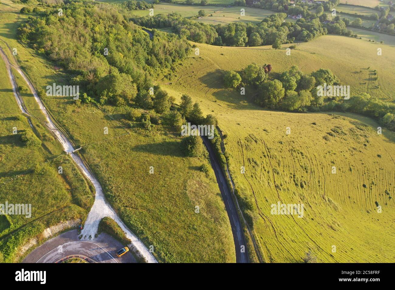 Early morning aerial view of South Downs from Ditchling Beacon Stock ...