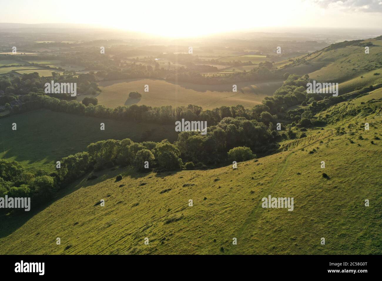 Early morning aerial view of South Downs from Ditchling Beacon Stock ...