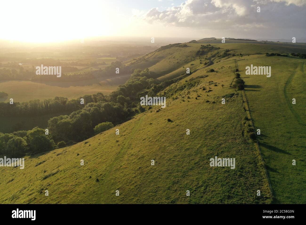 Early morning aerial view of South Downs from Ditchling Beacon Stock ...