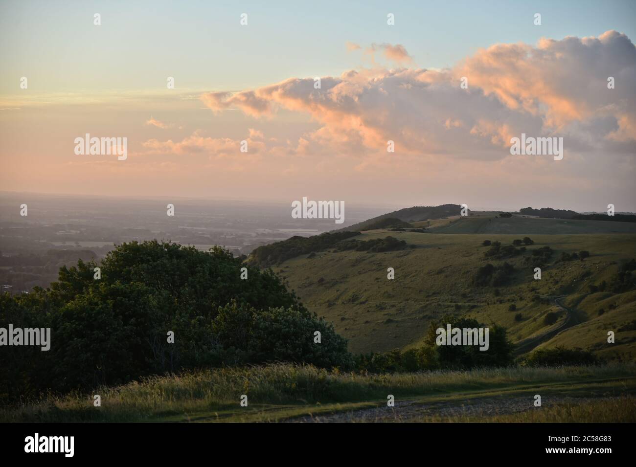 Early morning aerial view of South Downs from Ditchling Beacon Stock ...