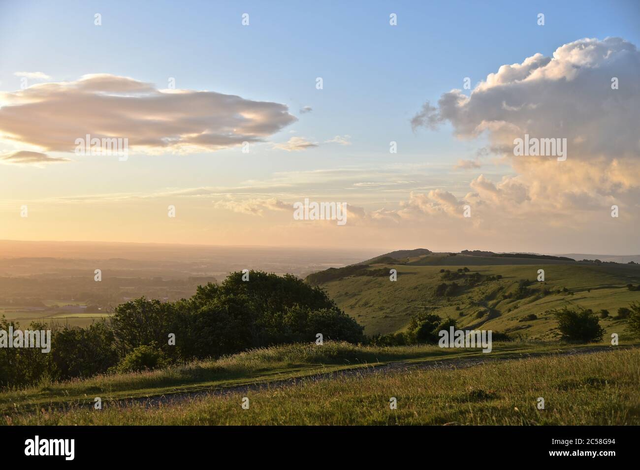 Early morning aerial view of South Downs from Ditchling Beacon Stock ...