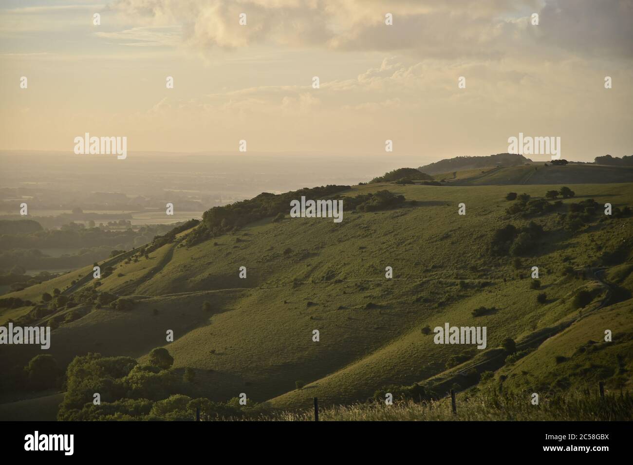 Early morning aerial view of South Downs from Ditchling Beacon Stock ...