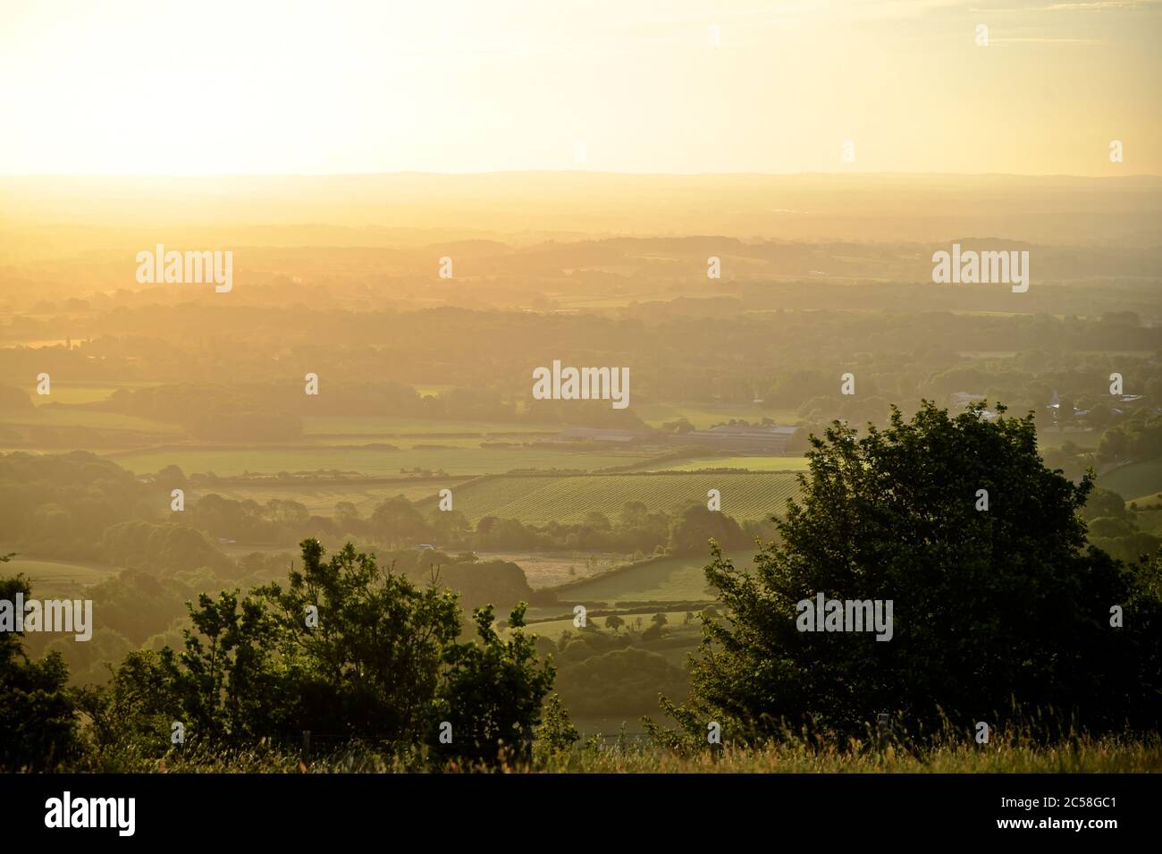 Early morning aerial view of South Downs from Ditchling Beacon Stock ...