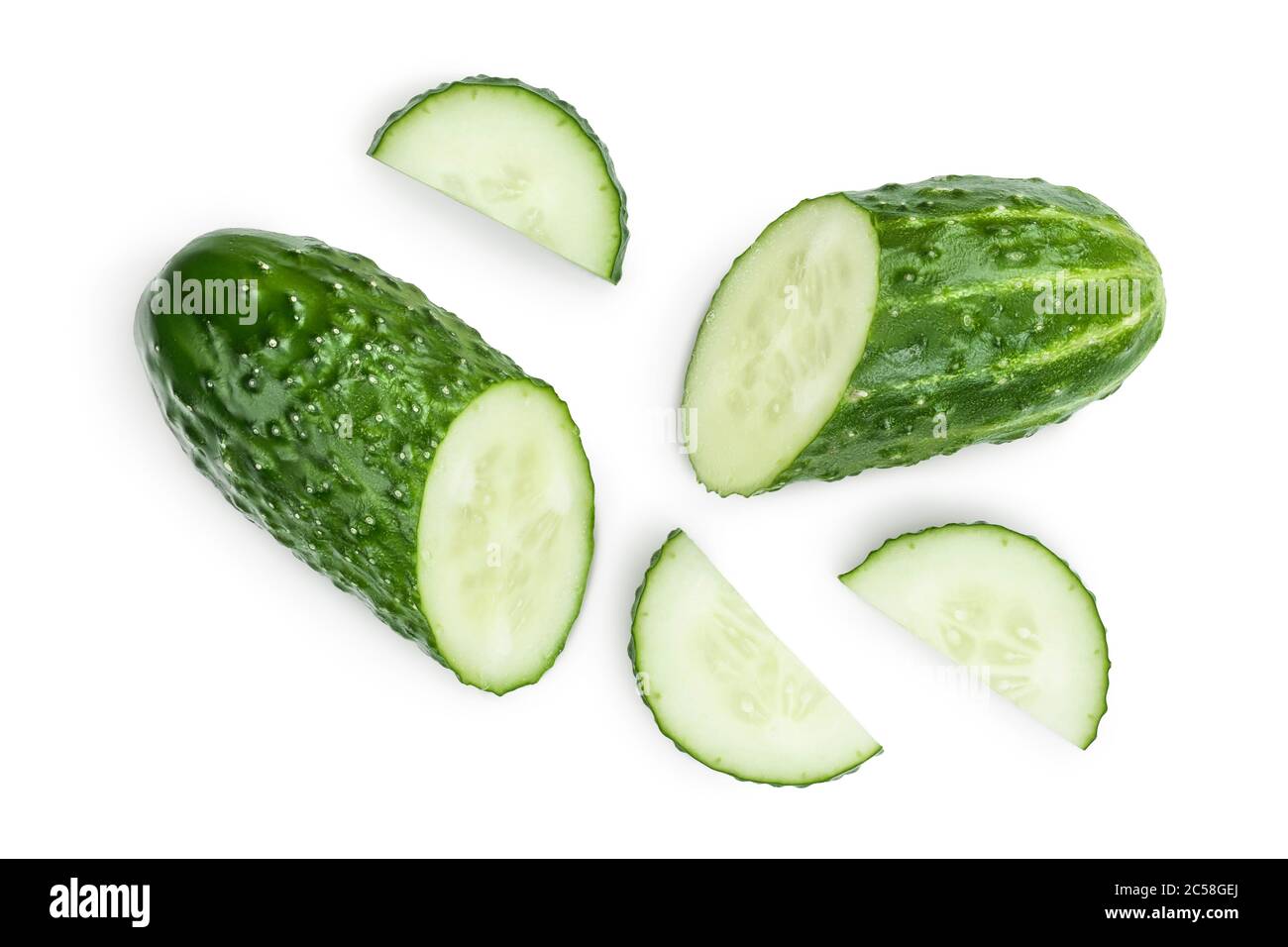 Sliced cucumber isolated on white background with clipping path and ...