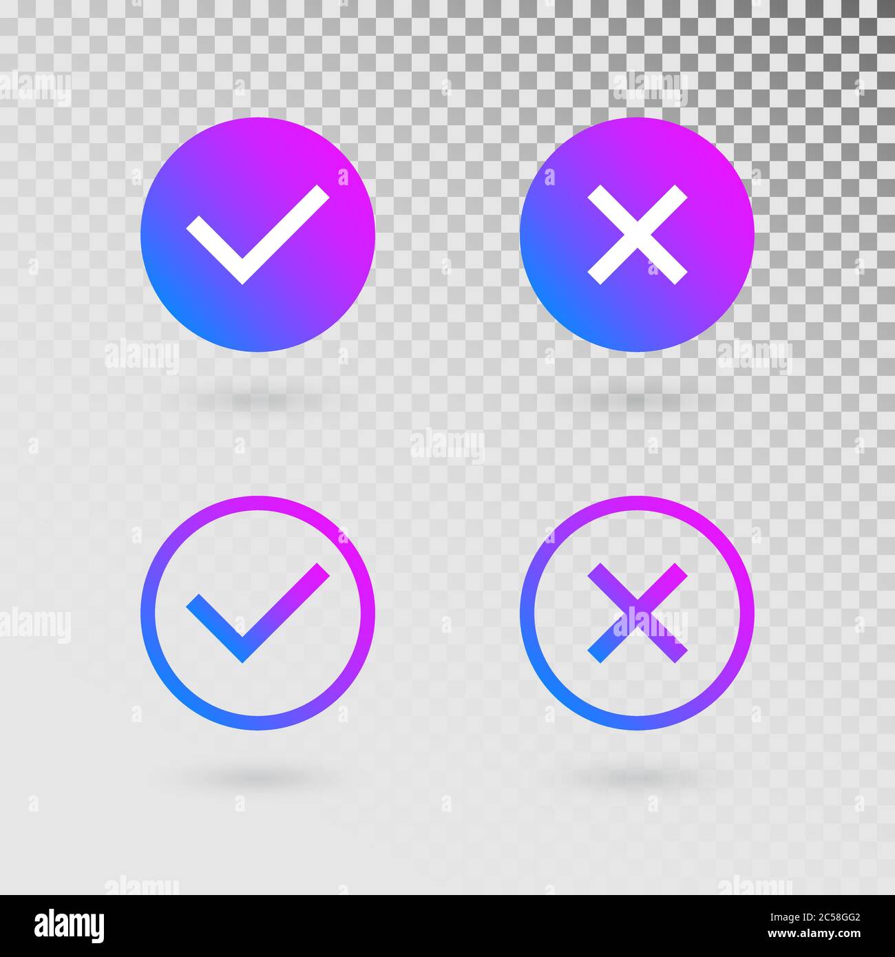 Check marks set in modern gradient colors. Bright tick and cross in ...