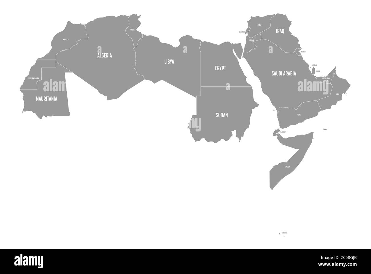 Arab World states political map with higlighted 22 arabic-speaking ...