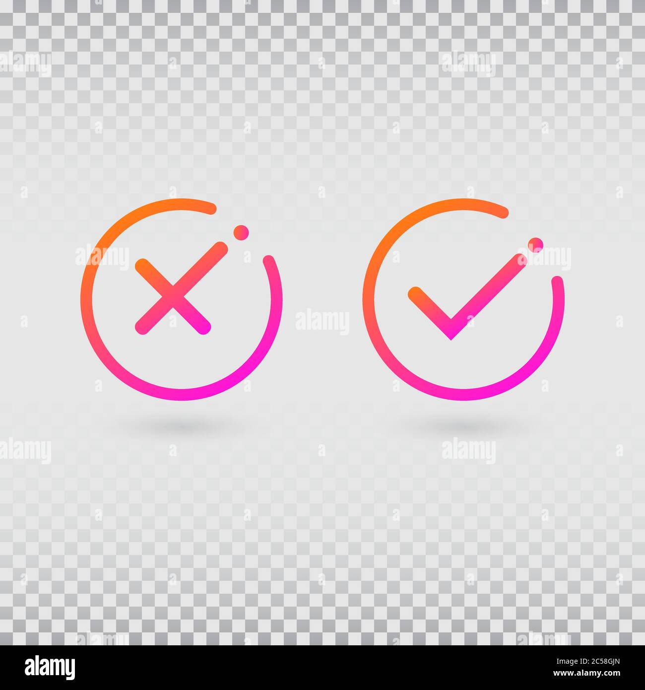 Check marks set in modern gradient colors. Bright tick and cross in ...
