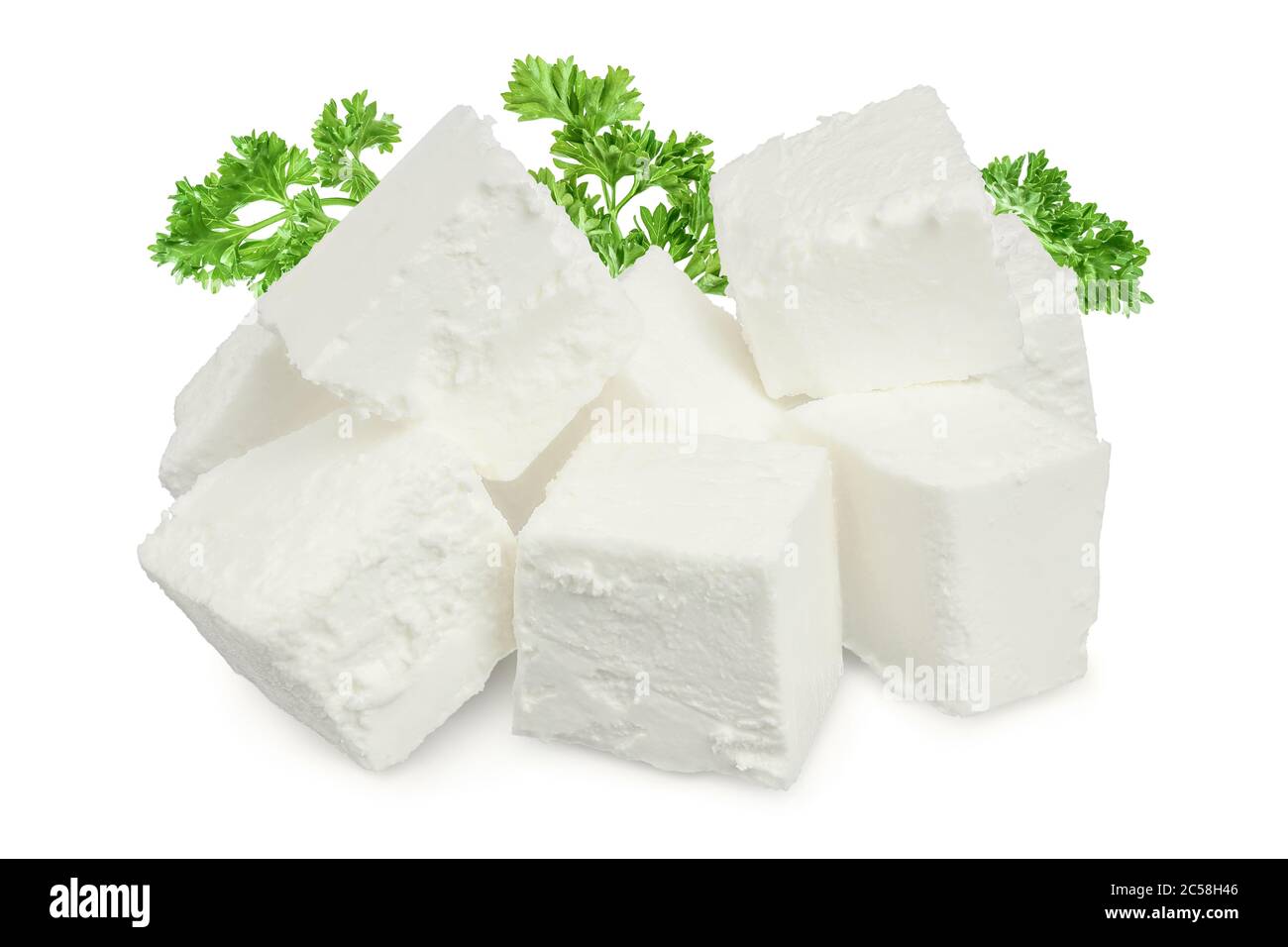 Feta cheese isolated on white background. With clipping path and full ...