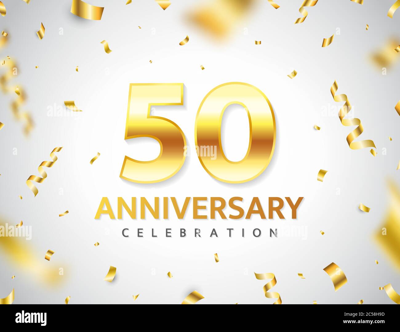 50th Anniversary celebration. Gold numbers with glitter confetti. Gold ...
