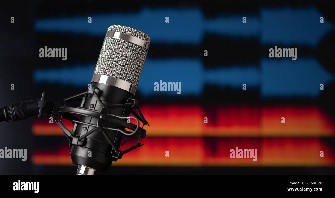 Audio microphone. Sound studio record background Stock Photo - Alamy