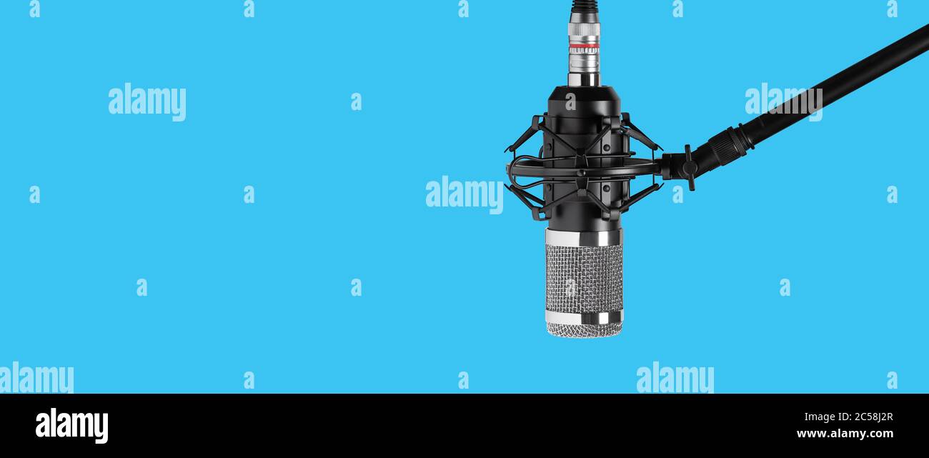 Microphone isolated on a blue background with clipping path Stock Photo ...