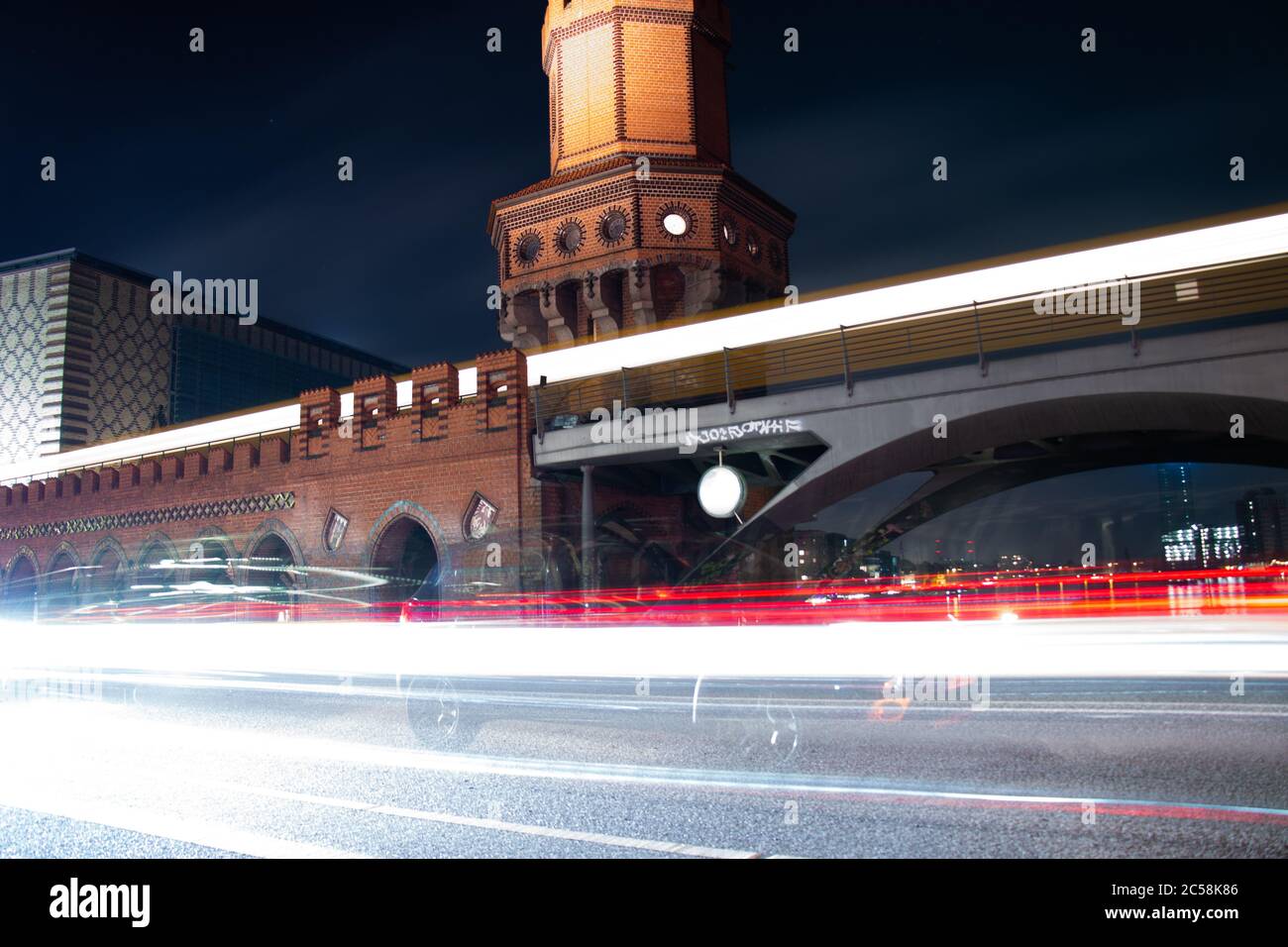 Long exposure shot on a street during night time Stock Photo - Alamy