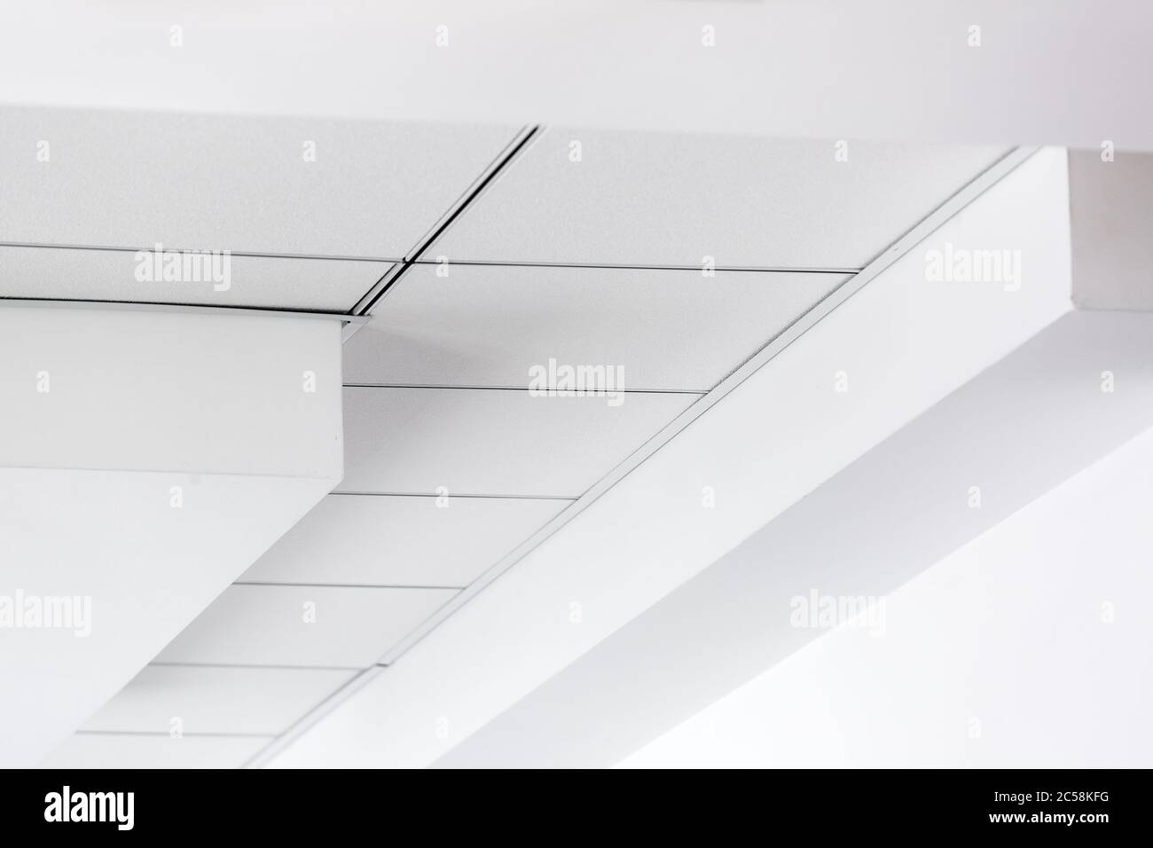 multi-level ceiling with three-dimensional protrusions and a suspended ...