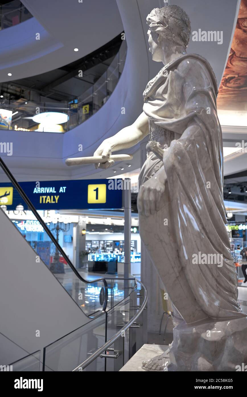 Terminal 21 interior. Roman statue feature on the Italian floor at ...