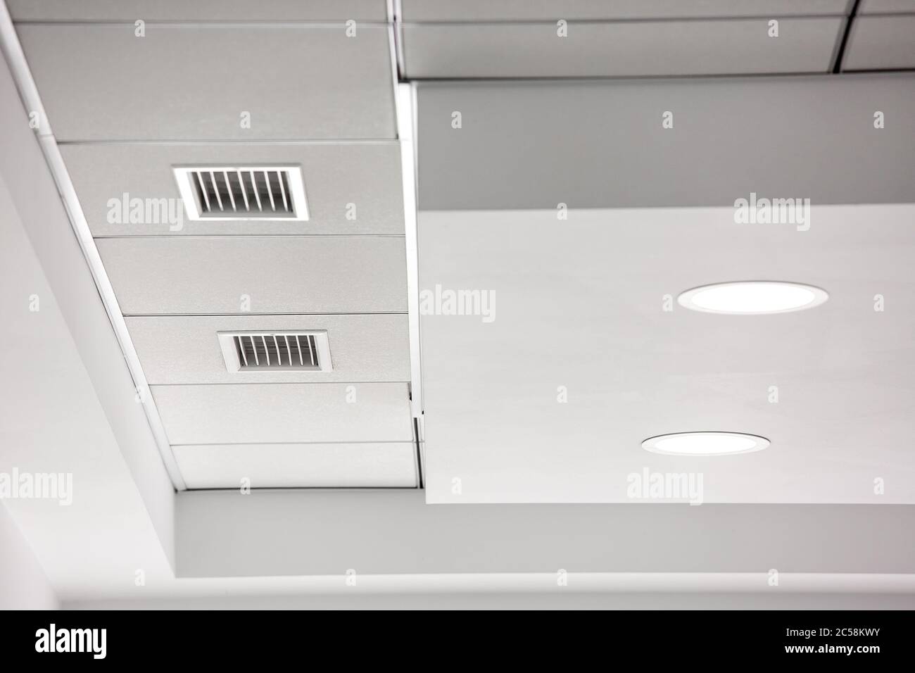 multi-level ceiling with three-dimensional protrusions and a suspended ...